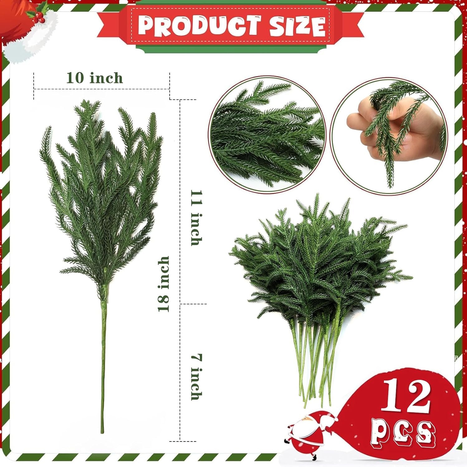 Bulk 12pcs Realistic Christmas Pine Branches Natural Droopy Soft Benda ...