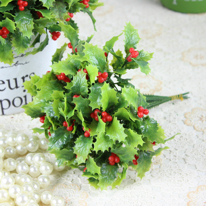 Bulk 5pcs 7 inches Tall Artificial Christmas Holly Berry Plant Stems W ...