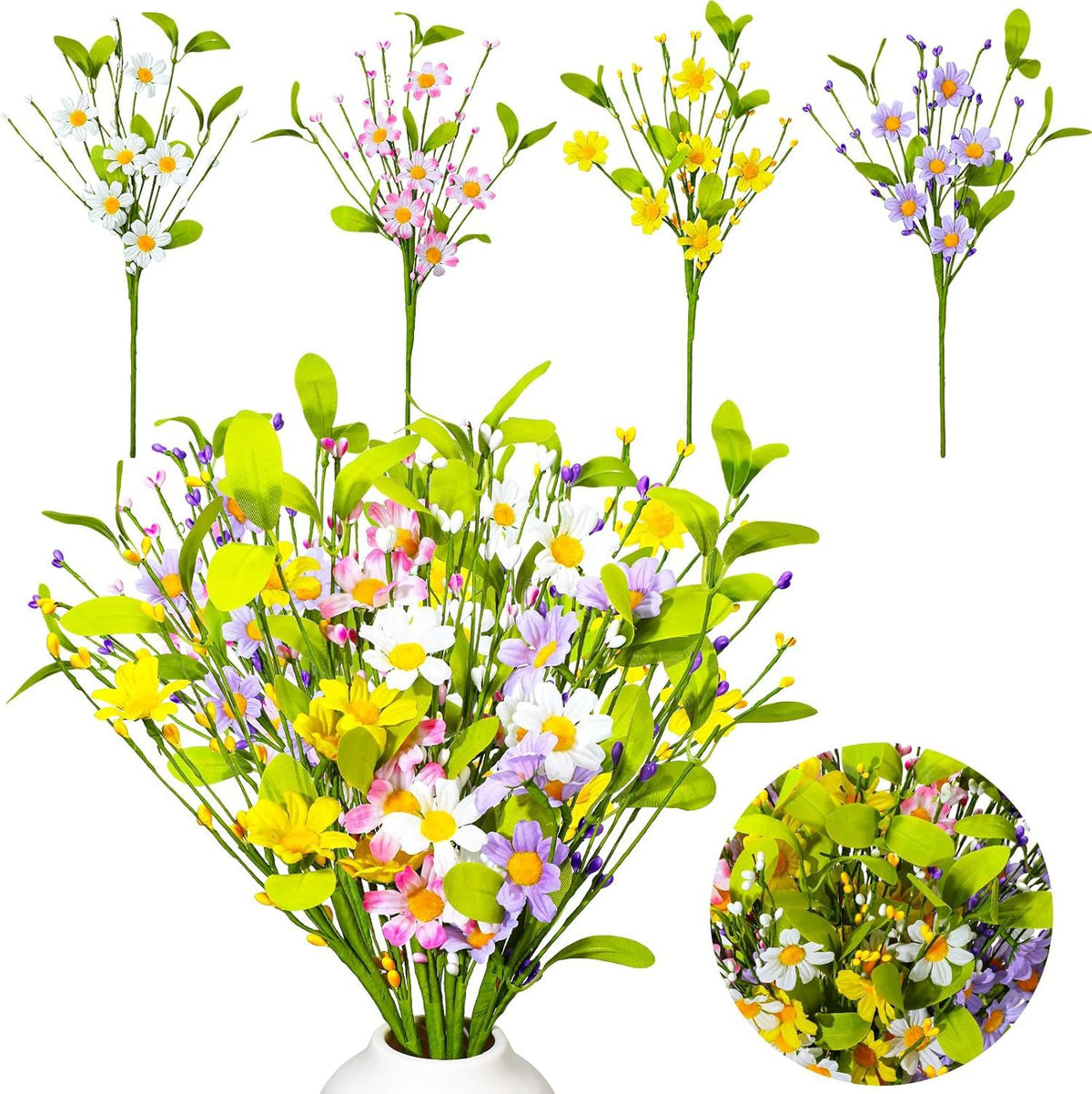 Bulk 4pcs 17" Artificial Spring Flowers Bouquet Daisy Bush Branches Wh ...