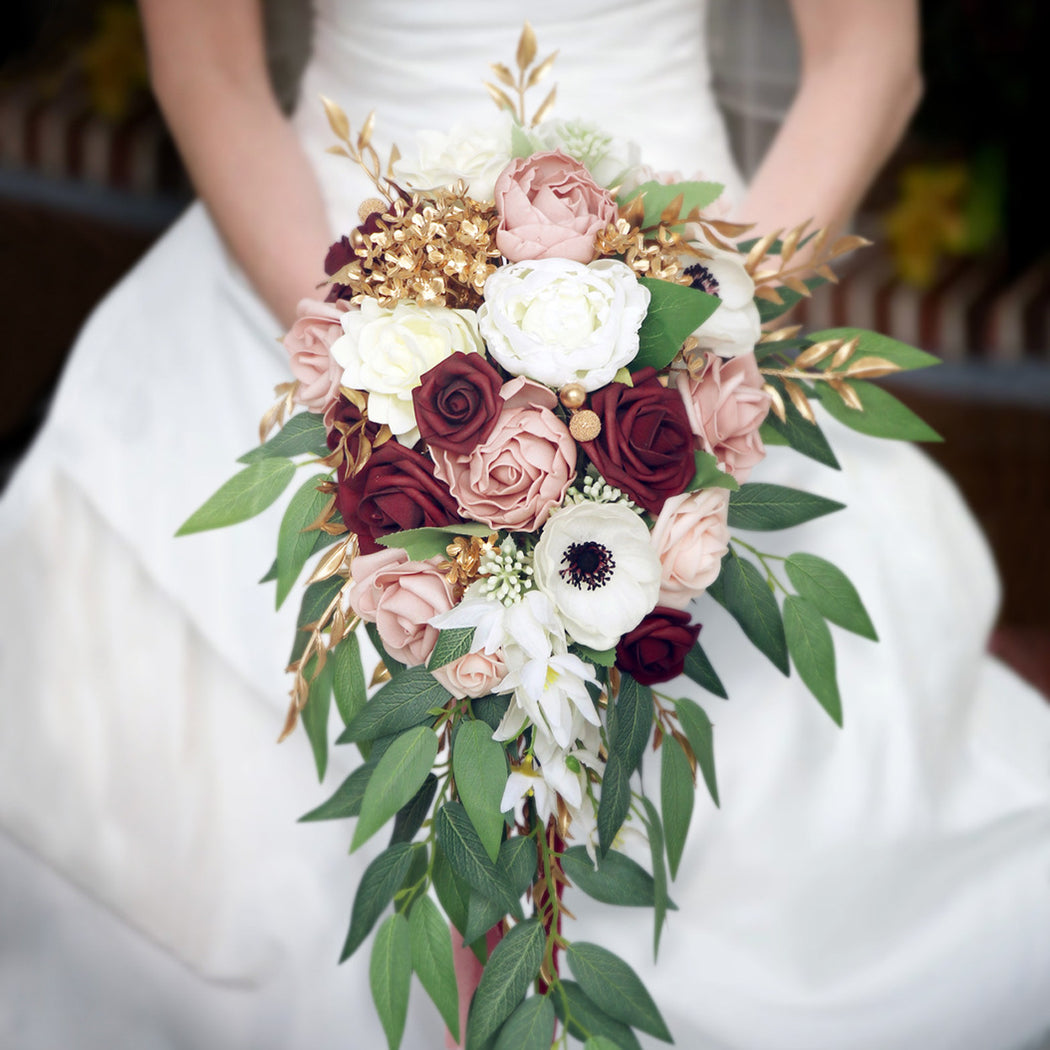 Bulk Wedding Dusty Rose Cascading Rose Bridal Bouquet Peony Bridal Bou ...
