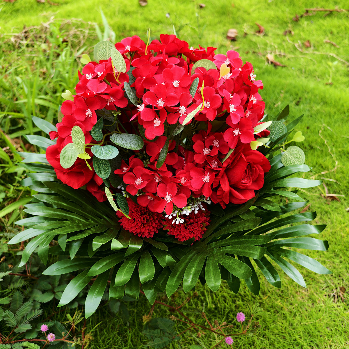 Bulk 21" Extra Large Red Flower Bush – 48 Stems for Outdoor Cemetery D ...