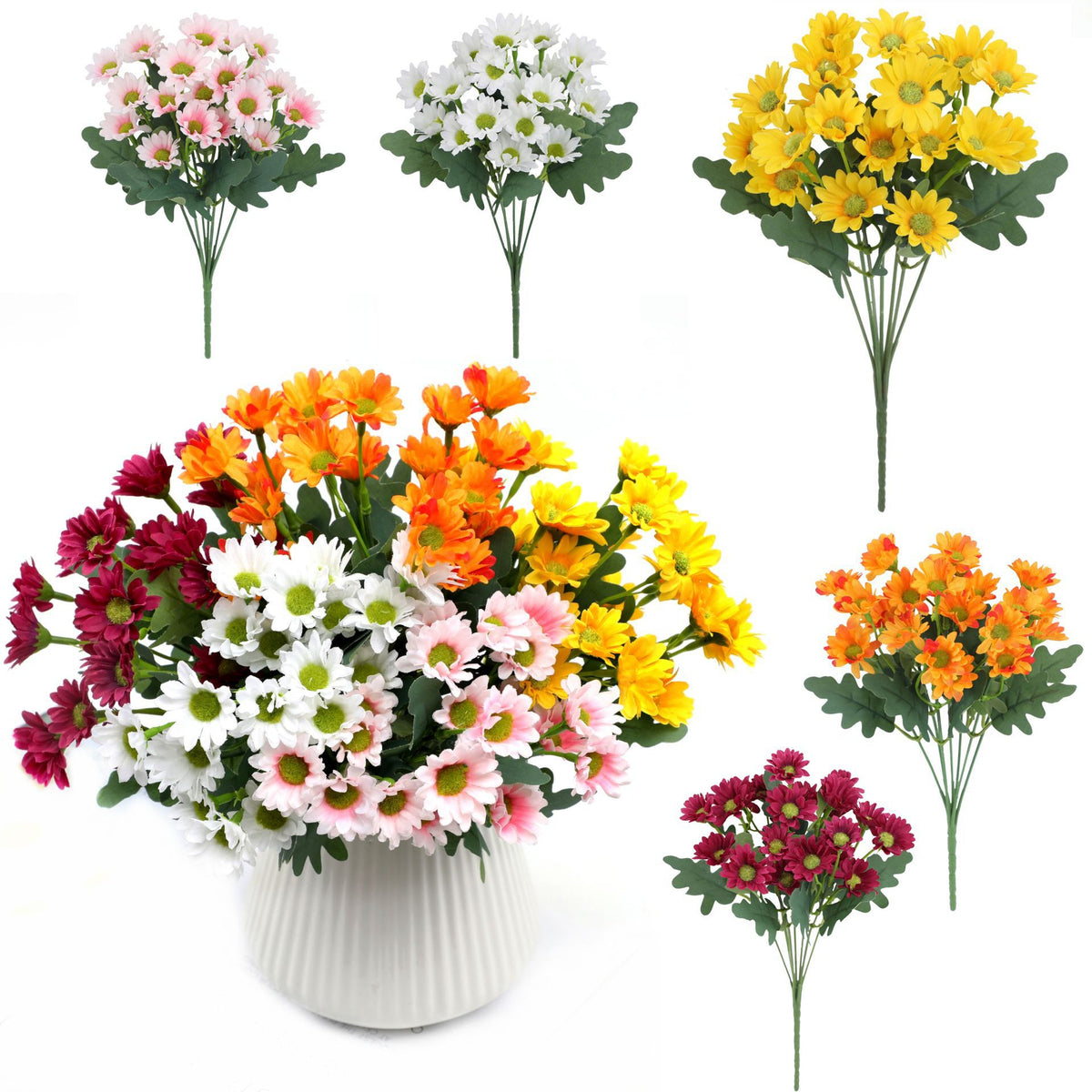 Clearance Bulk Artificial Daisy Flowers Bush Bouquet UV Resistant Fall ...