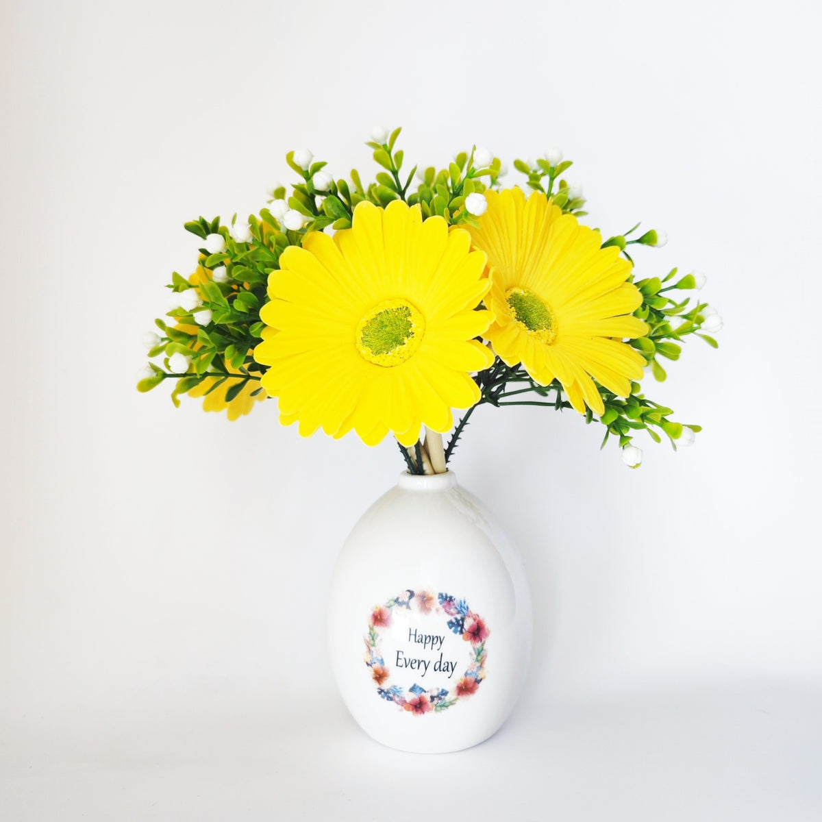 Bulk Happy Every Day Vase with Spring Flowers and Greenery Arrangement ...