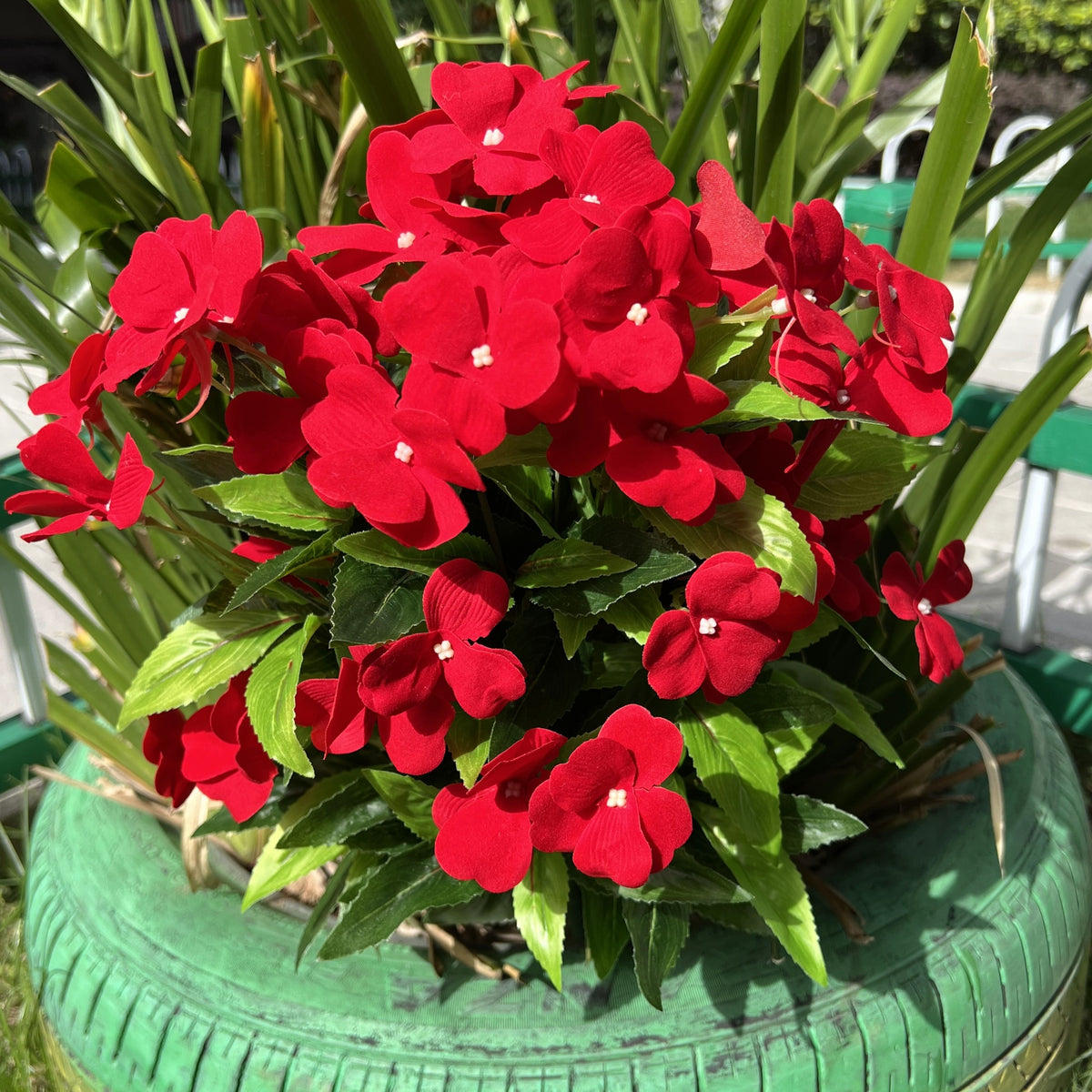 Bulk Upgraded Large Impatiens Bush 24 Stems Outdoor Artificial Flowers ...