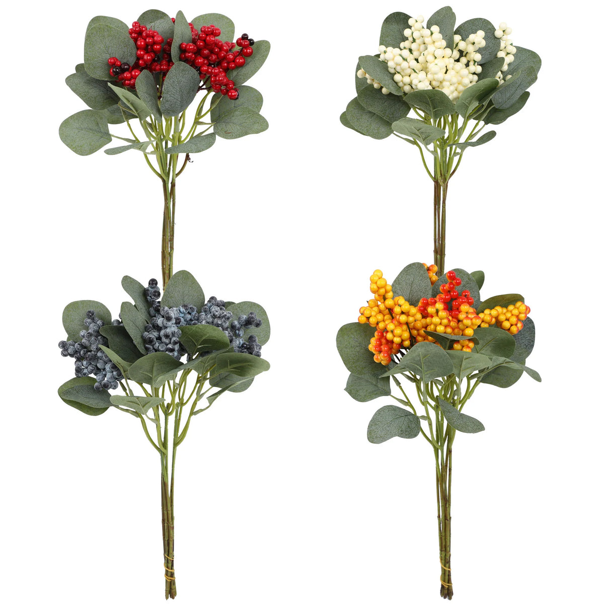 Bulk 6pcs Holly Berry Stems with Green Leaves Artificial Xmas Stems Wh ...