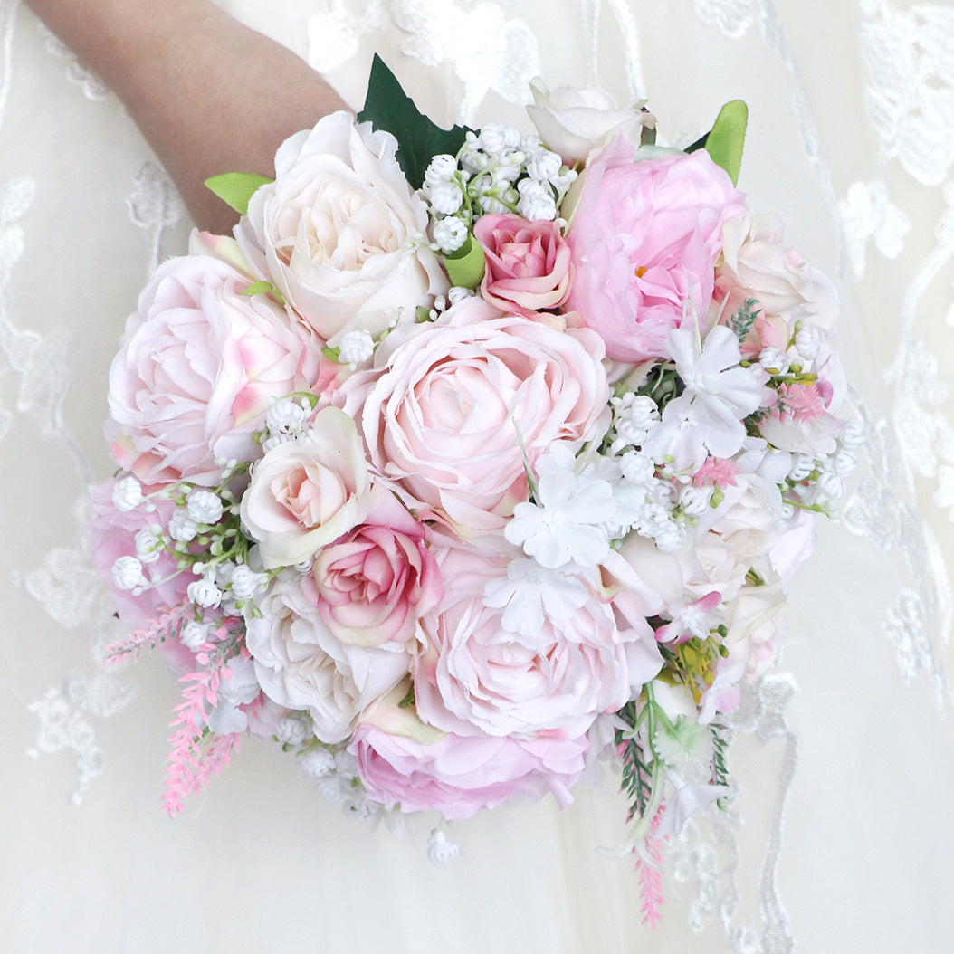 Bulk 11" Blush Pink Small Round Bridal Bouquets Wholesale — Artificialmerch