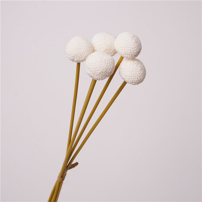Bulk Real Touch White Pom Pom Mum Flowers Bouquet - Lifelike 5 Stems A ...
