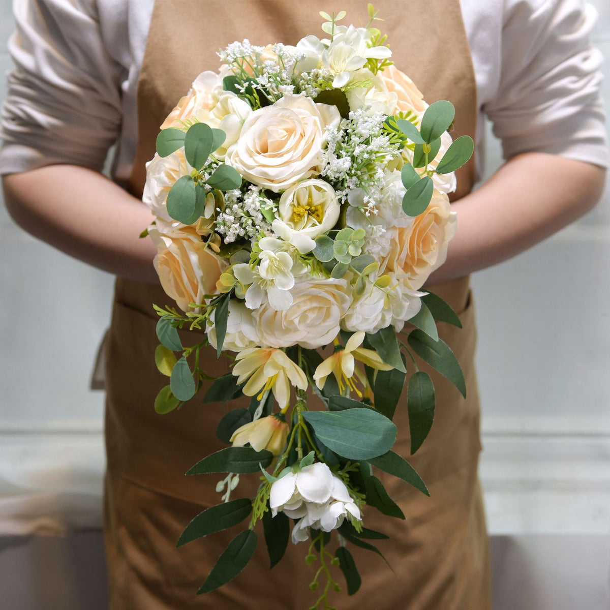 Bulk 9" Champagne White Cascade Peony Bouquet Wedding Bouquets for Bri ...