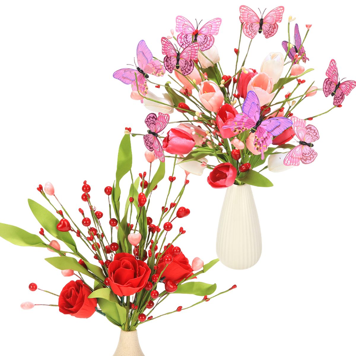 Bulk 3pcs 17" Valentine's Day Flower Bouquet Tulip Rose Branches Stems ...