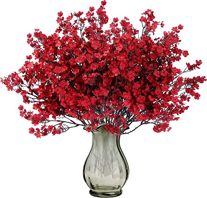 Bulk 15Pcs Red Babys Breath Artificial Flowers Real Touch Faux Gypsoph ...